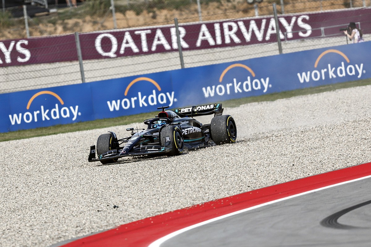 VIDEO: Russell door het grind op weg naar startgrid F1 Spanje