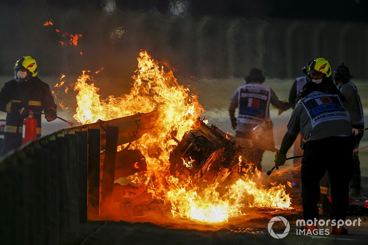 F1 photos: Romain Grosjean's Haas Bahrain fireball crash