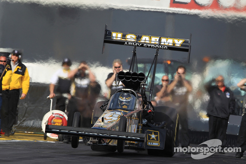 Tony Schumacher aboard his DSR US Army Top Fuel Dragster at Pomona